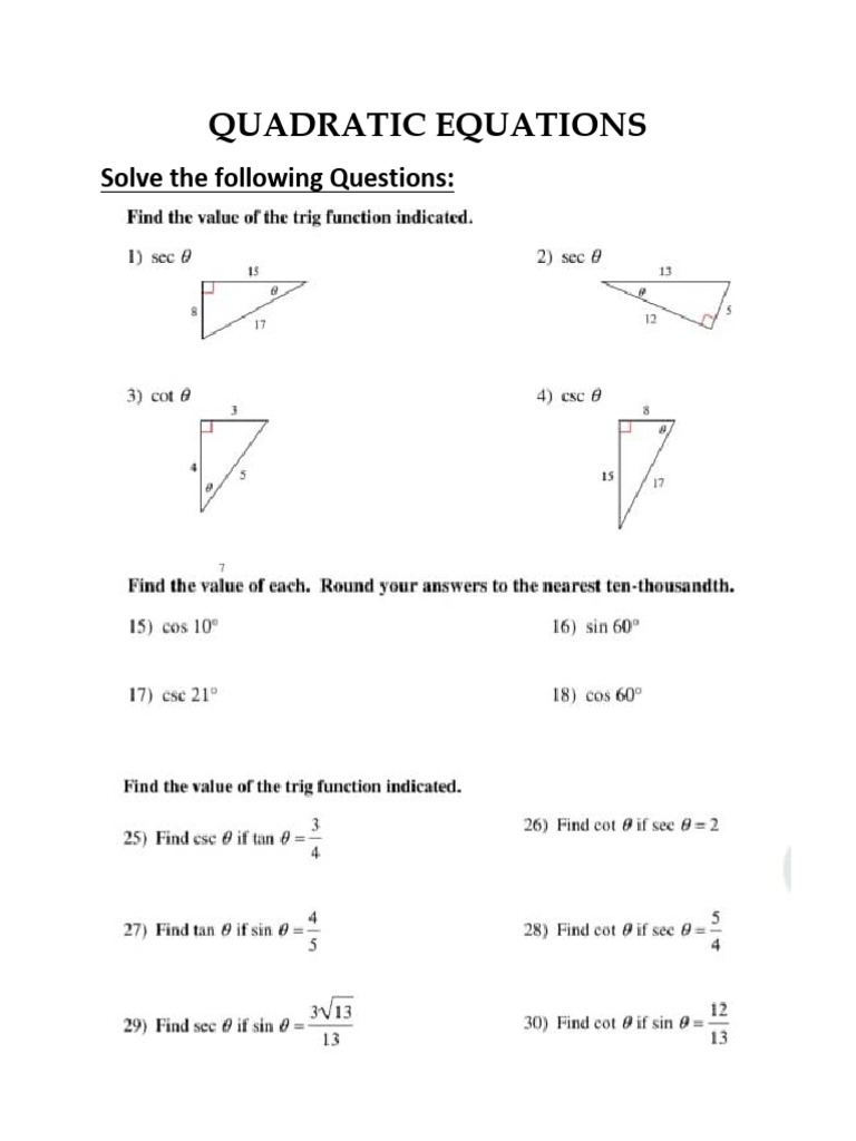 Quadratic Equations Test | PDF