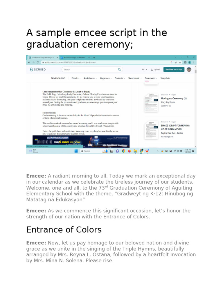A Sample Emcee Script in the Graduation Ceremony | PDF | Ceremonies | Rituals
