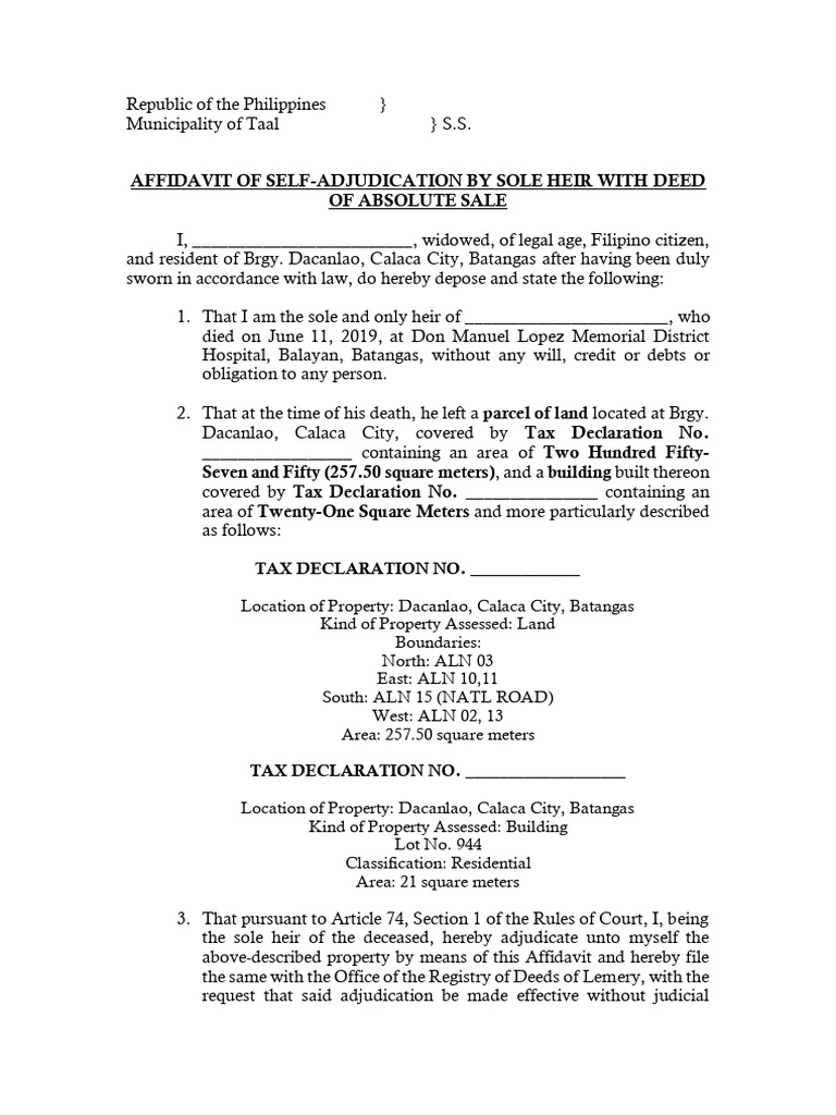 Affidavit of Self-Adjudication and Sale | PDF | Natural Resources Law ...