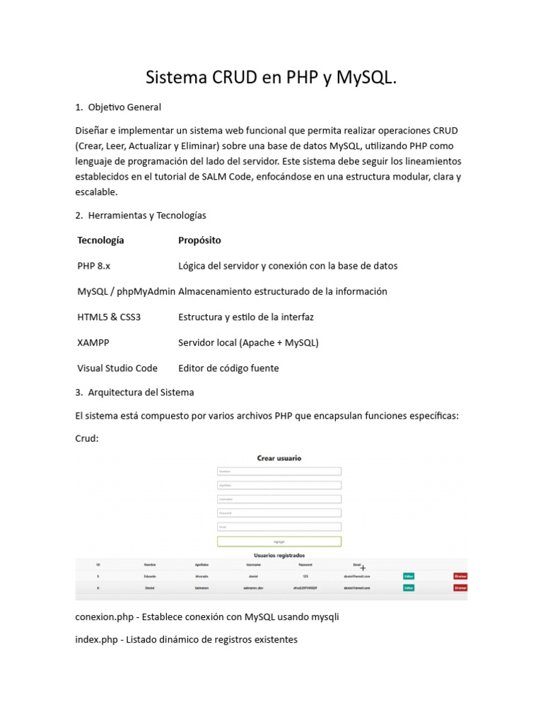 Sistema CRUD en PHP y MySQL | PDF | Php | Mi sql