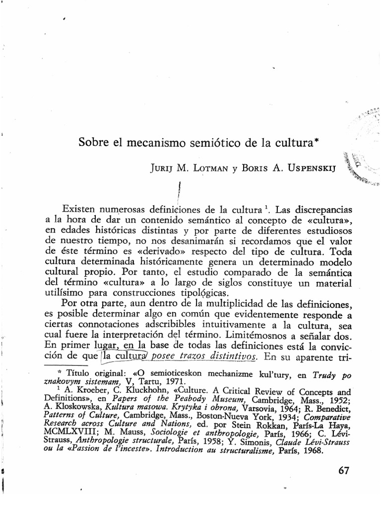 Lotman - Sobre El Mecanismo Semiótico de La Cultura | PDF