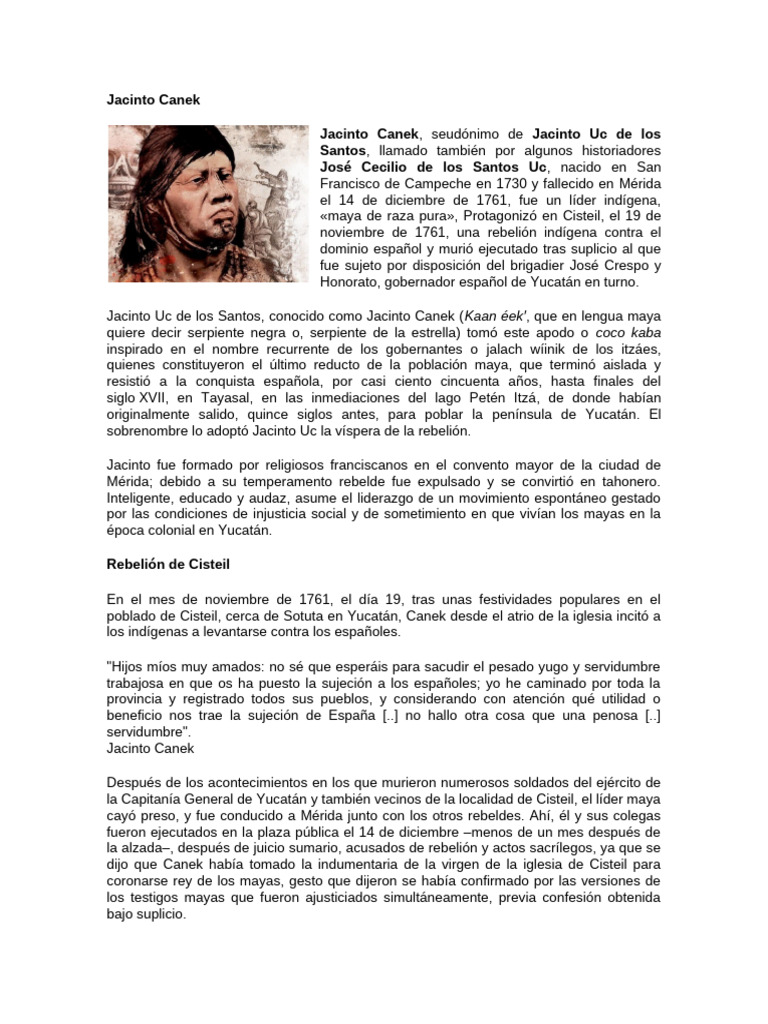 Biografía de Jacinto Canek, líder maya | PDF | Pueblos mayas | Pueblos ...