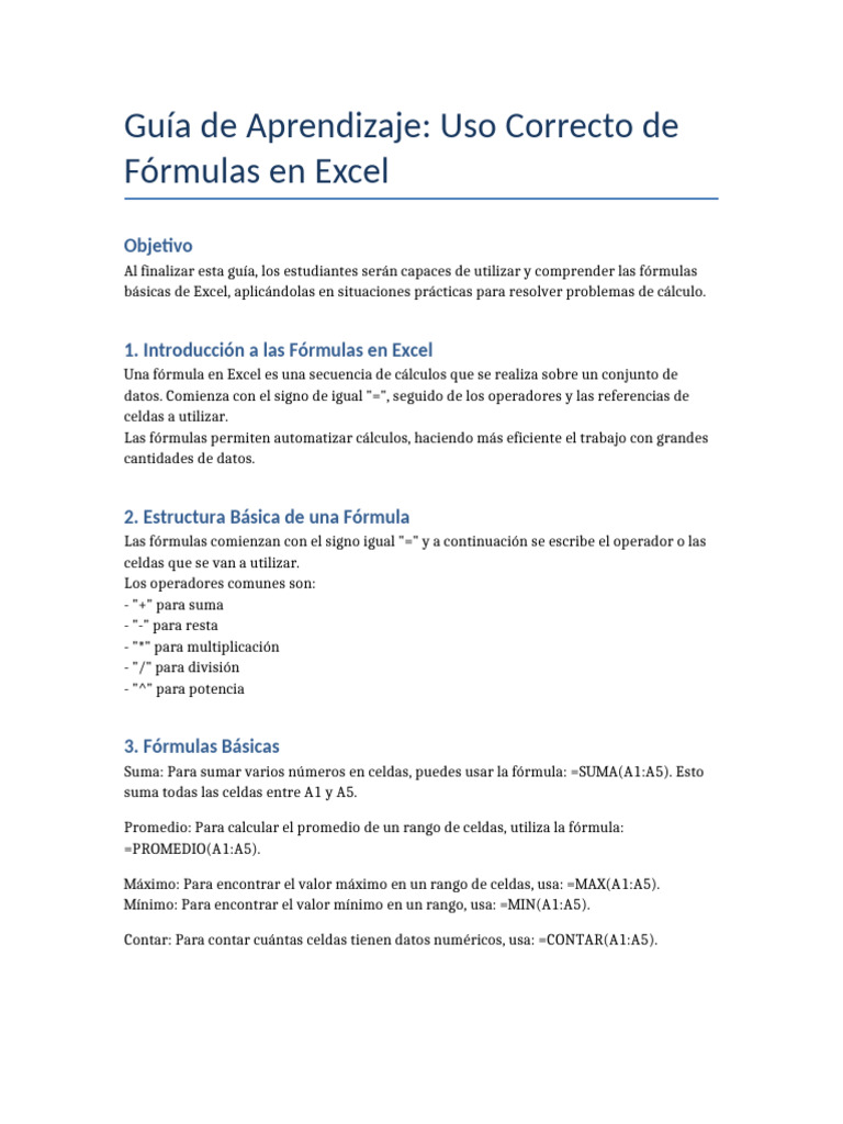 Fórmulas Básicas en Excel: Guía Práctica | PDF | Microsoft Excel ...