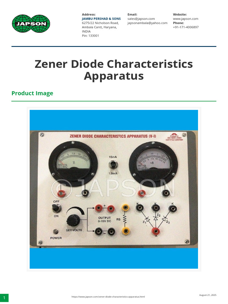 Zener Diode Characteristics Apparatus | PDF