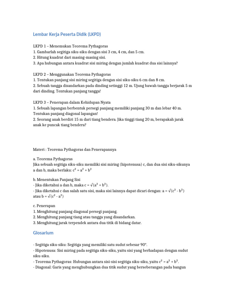 LAMPIRAN 4 Modul Ajar Matematika Kelas9 Teorema Pythagoras | PDF