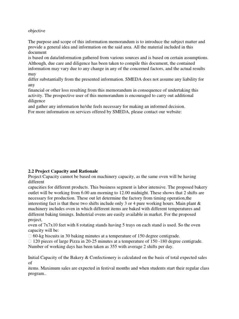 Project Proposal for the Establishment of a Bakery and Confectionery ...