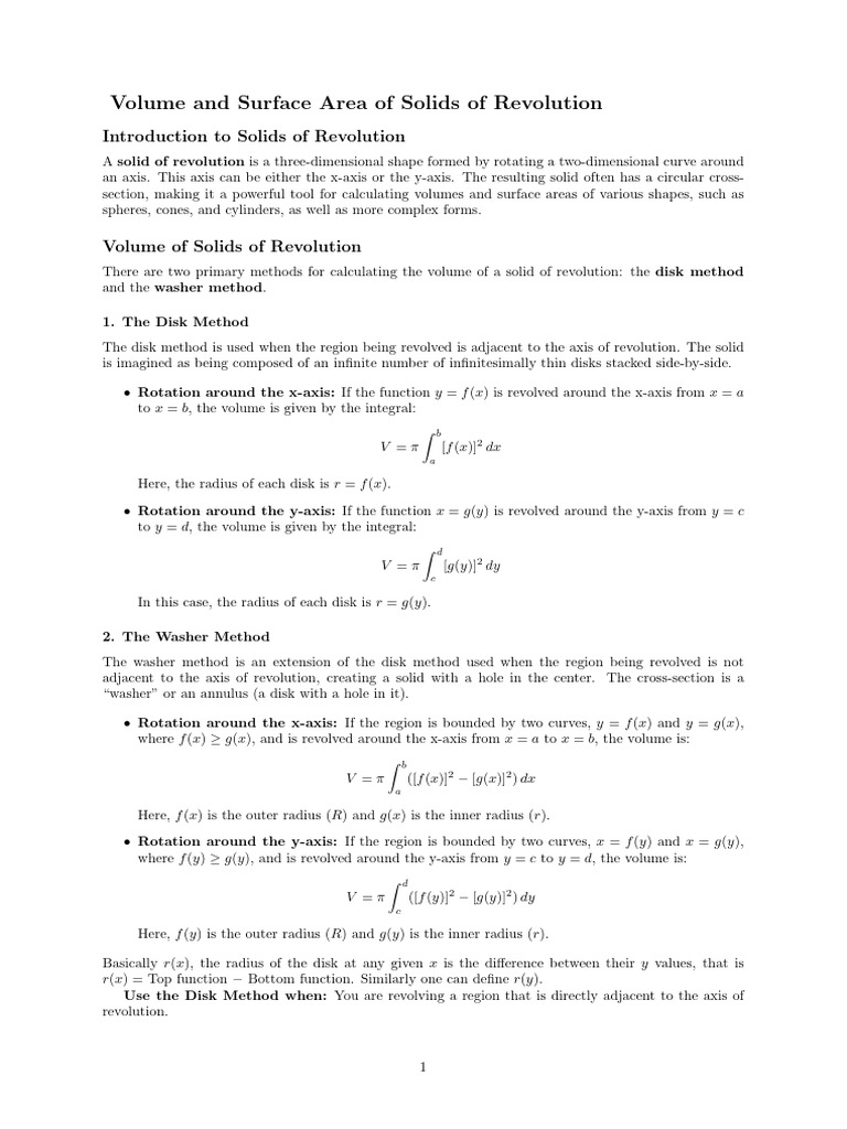 Surface Area of Solids of Revolution | PDF | Volume | Area