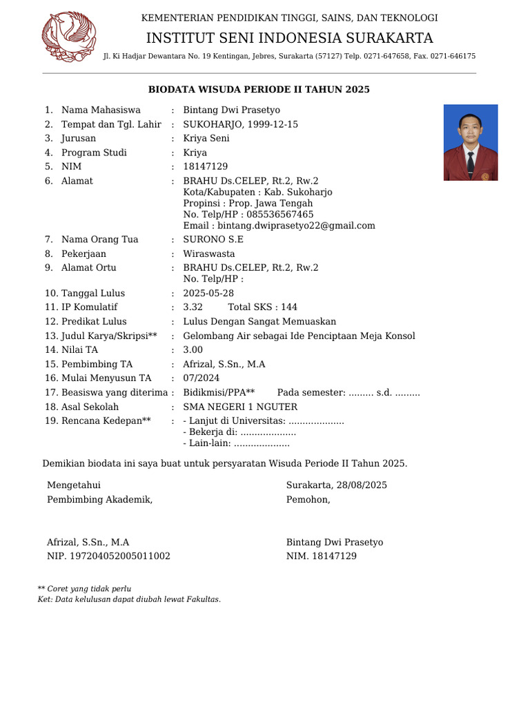 Form Pendaftaran Wisuda | PDF