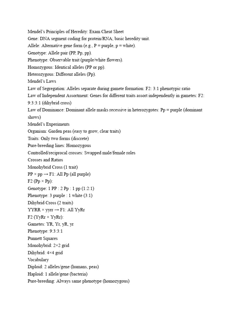 Genetics Cheat Sheet for SciOly | PDF | Messenger Rna | Genetic Linkage
