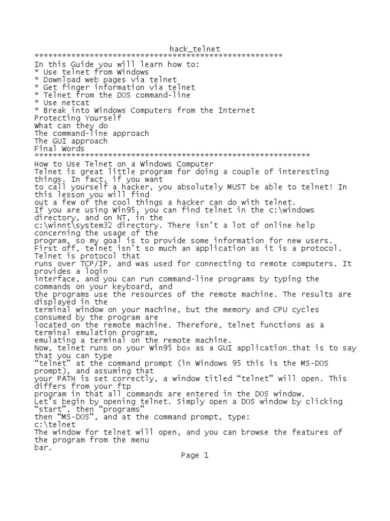 Hack Telnet | Download Free PDF | Command Line Interface | Port (Computer Networking)