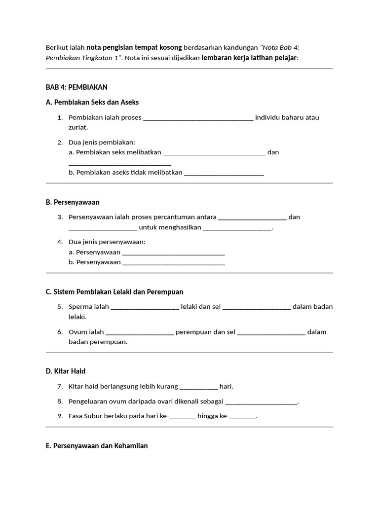 Nota Ringkas Bab 4 Pembiakan | PDF