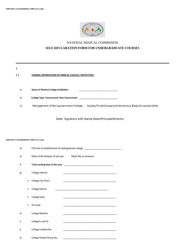 UG - Assessment Form For Self Declaration 25-26 MARB 23-04-25 | PDF | Educational Assessment ...