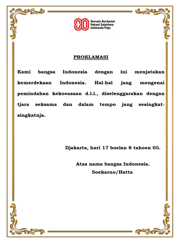 Teks Proklamasi Kemerdekaan 1945 | PDF