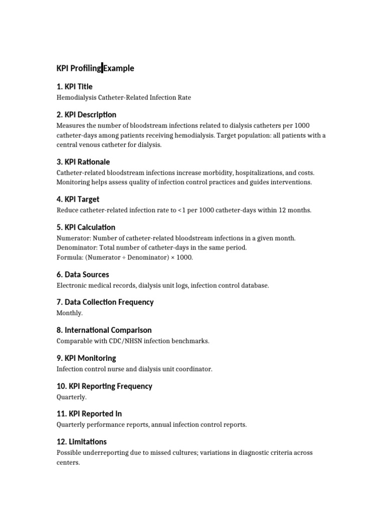 Hemodialysis Infection Rate KPI Guide | PDF