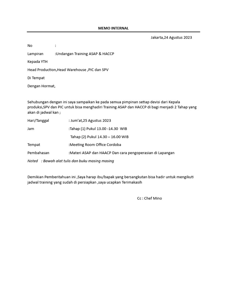 Memo Internal Training | PDF