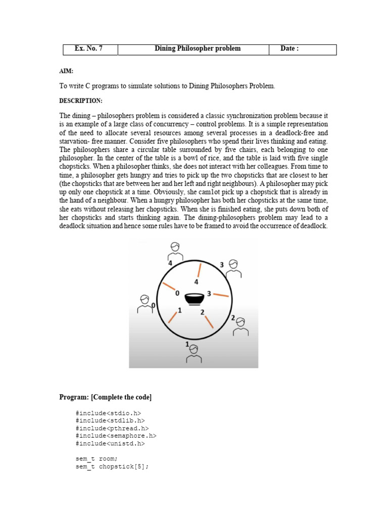 Ex - No. 7 - Dining Philosopher Problem | PDF