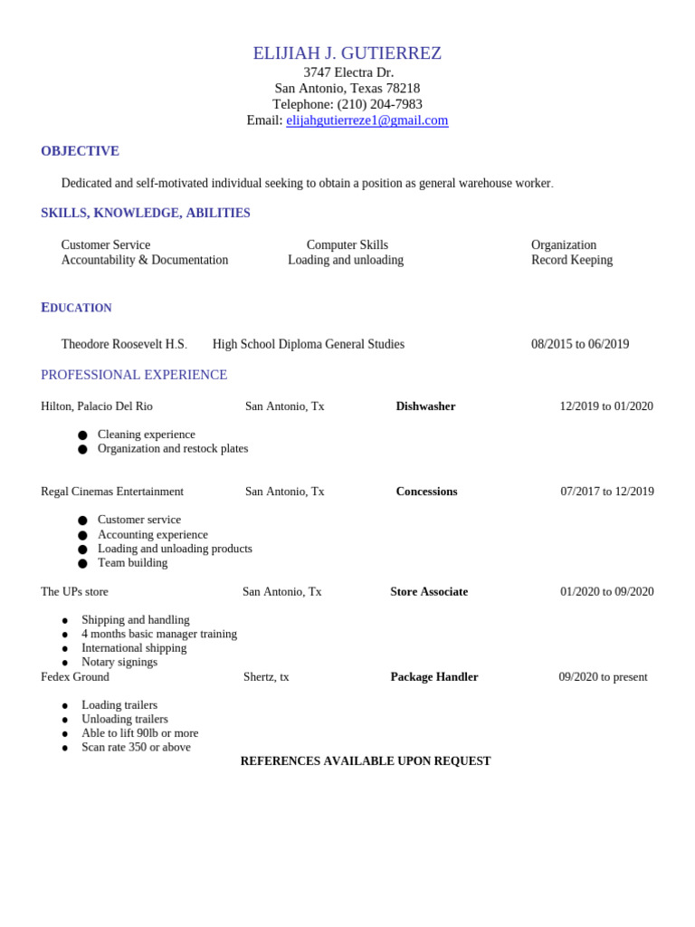 General Warehouse Worker Resume | PDF