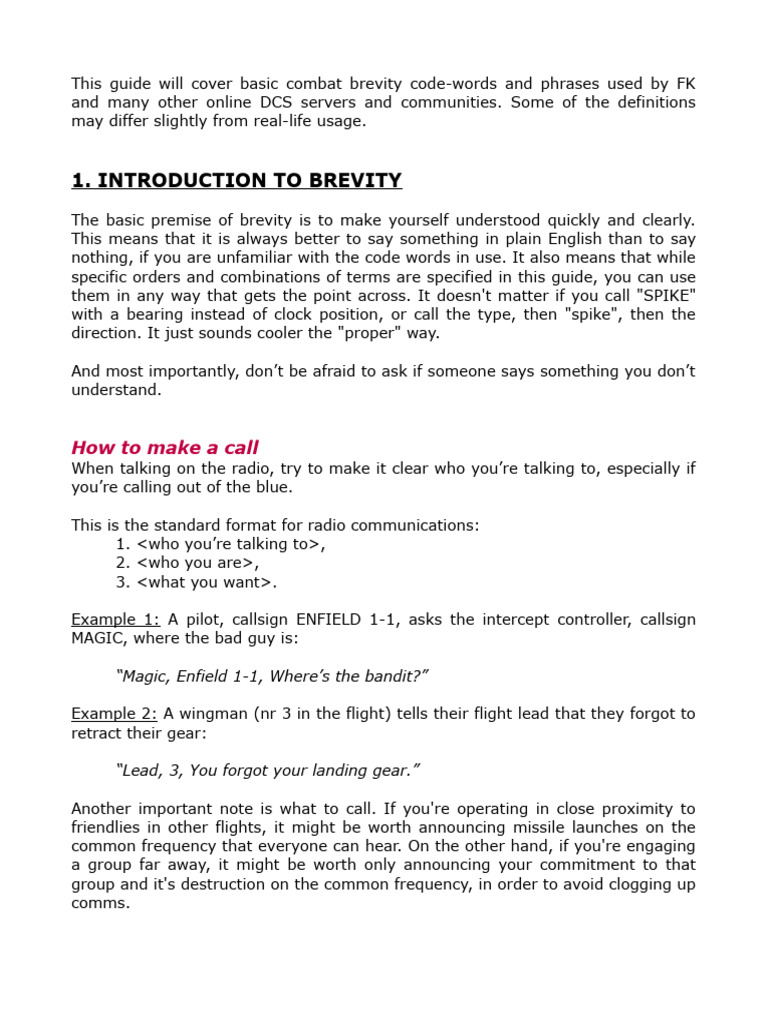 DCS Combat Brevity Code Guide | PDF | Missile | Radar