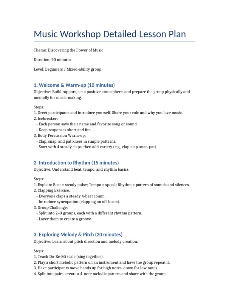 Music Workshop Lesson Plan | PDF | Rhythm | Musical Compositions
