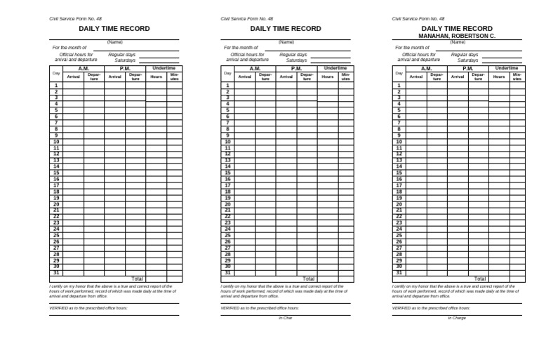 Daily Time Record DTR FORM | PDF