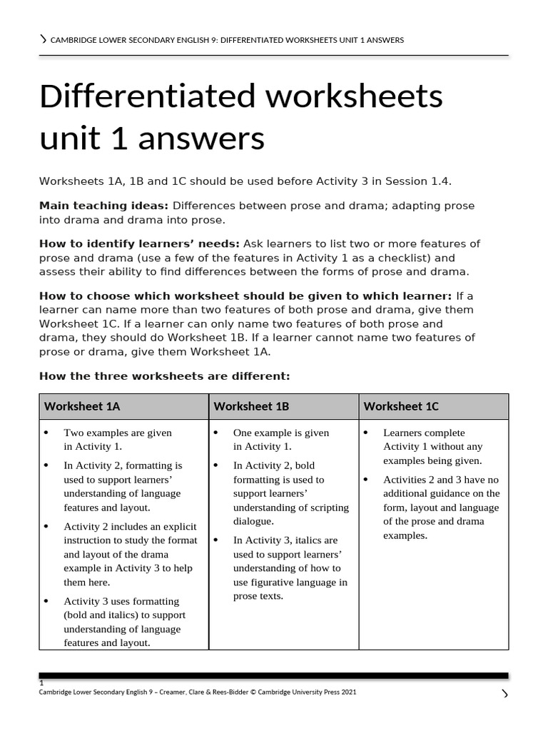 Cambridge English 9 Unit 1 Worksheet Answers | PDF | Human ...