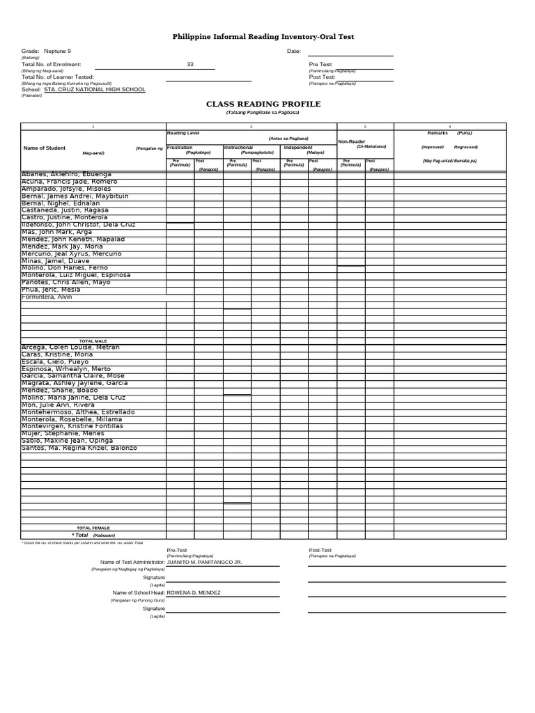 G7 and 9 Phil IRI Oral Reading Forms 2025 2026 | PDF