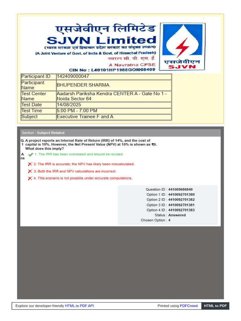 SJVN Exam Insights and Patterns | PDF | Internal Rate Of Return ...