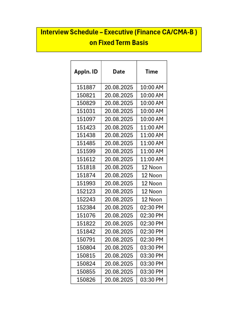 Interview Schedule - CA-CMA-B | PDF