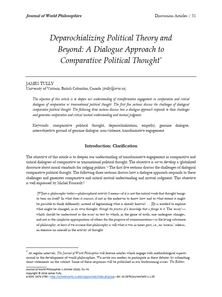 James Tully: Deparochializing Political Theory and Beyond: A Dialogue ...