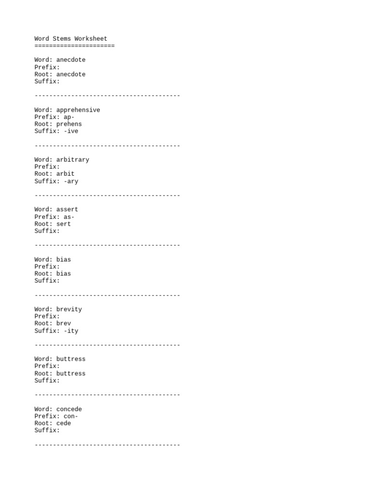 Word Stems Worksheet | PDF
