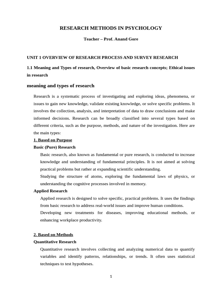 Psychology Research Methods Overview | PDF | Methodology | Sampling ...