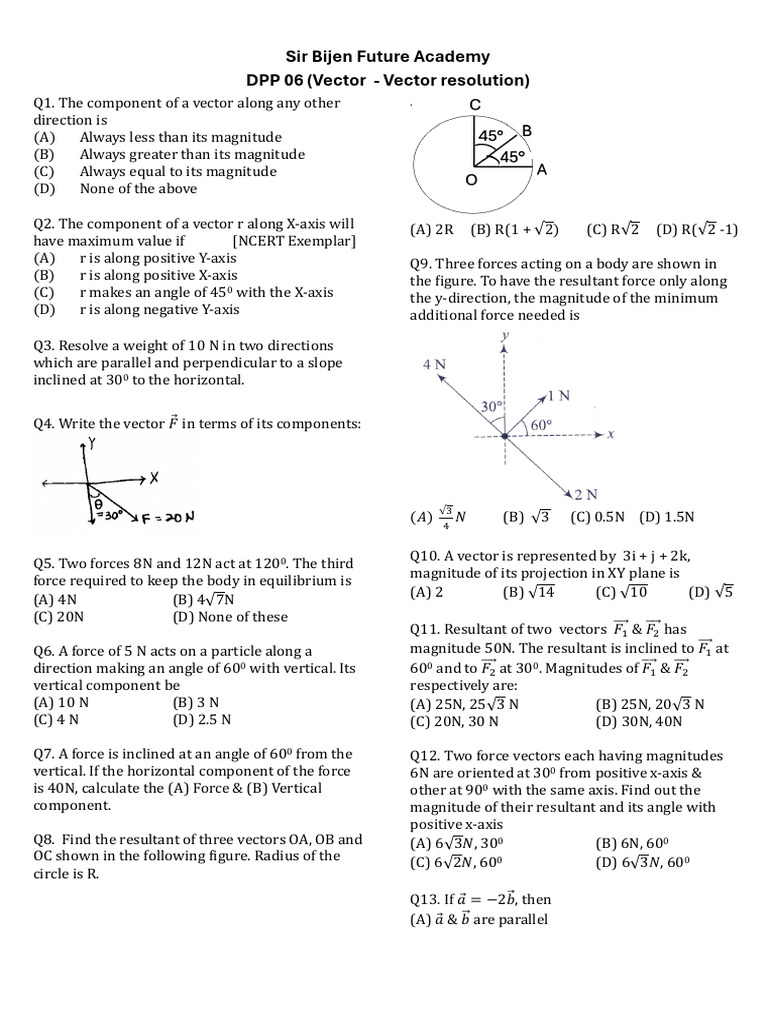 DPP 6 - Vector (Vector Resolution) | PDF | Cartesian Coordinate System ...