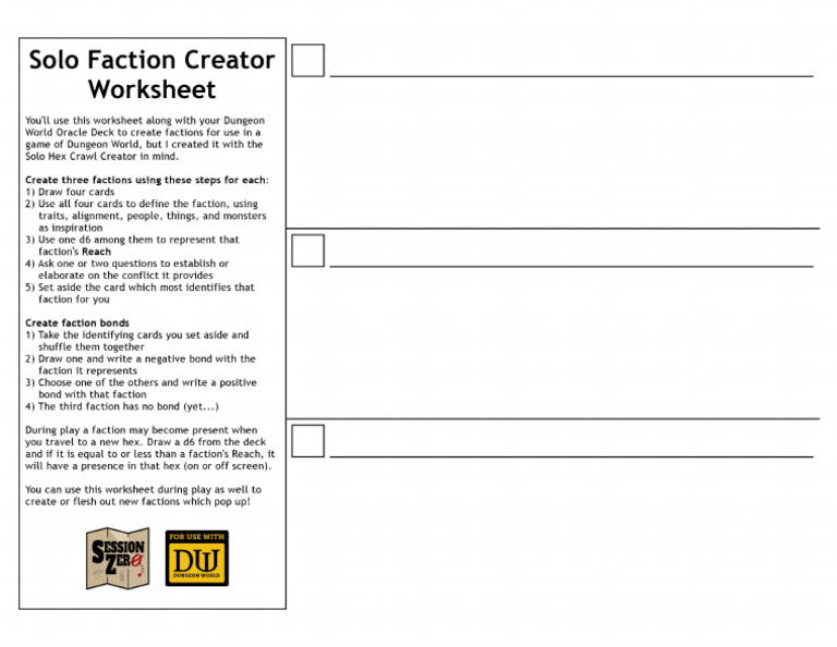 Faction Creator Worksheet | PDF