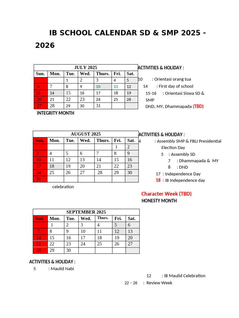 SMP School Calendar 2025-2026 | PDF | Religious Festivals | Religious ...