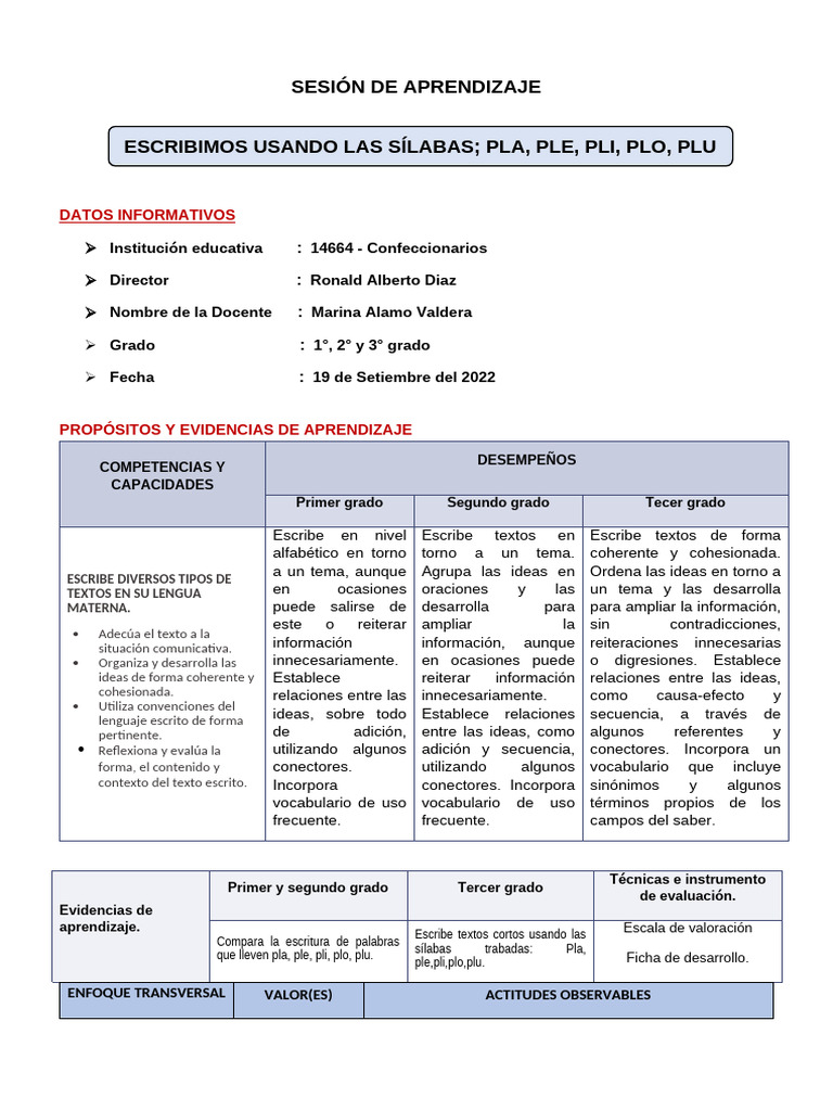 Escribimos Usando Las Sílabas; Pla, Ple, Pli,Plo Plu | PDF | Lingüística