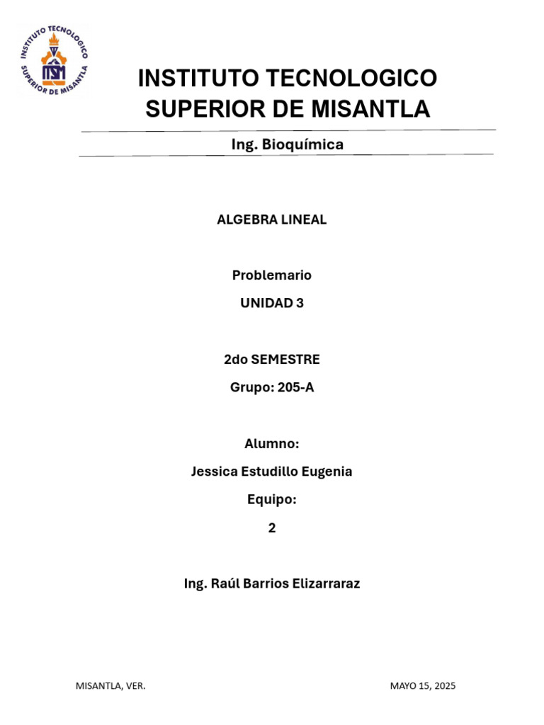 Eugenia Estudillo Jessica PROB4 EQUIP2 | PDF | Álgebra lineal | Álgebra