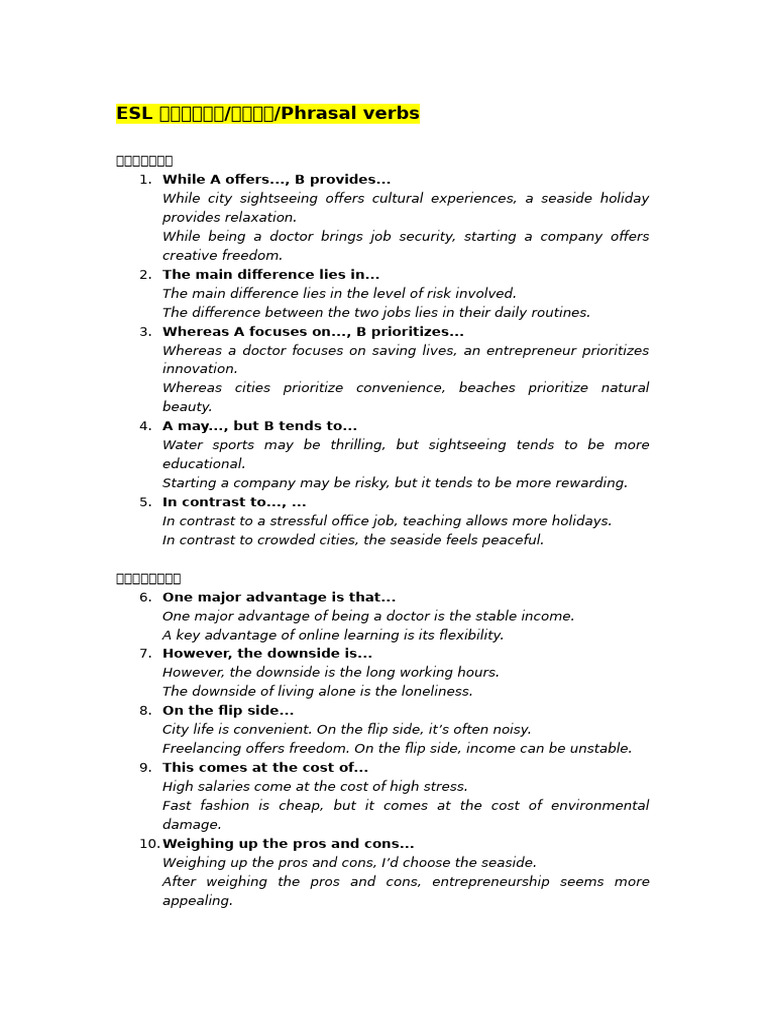 ESL Expressions for Contrast and Preference | PDF