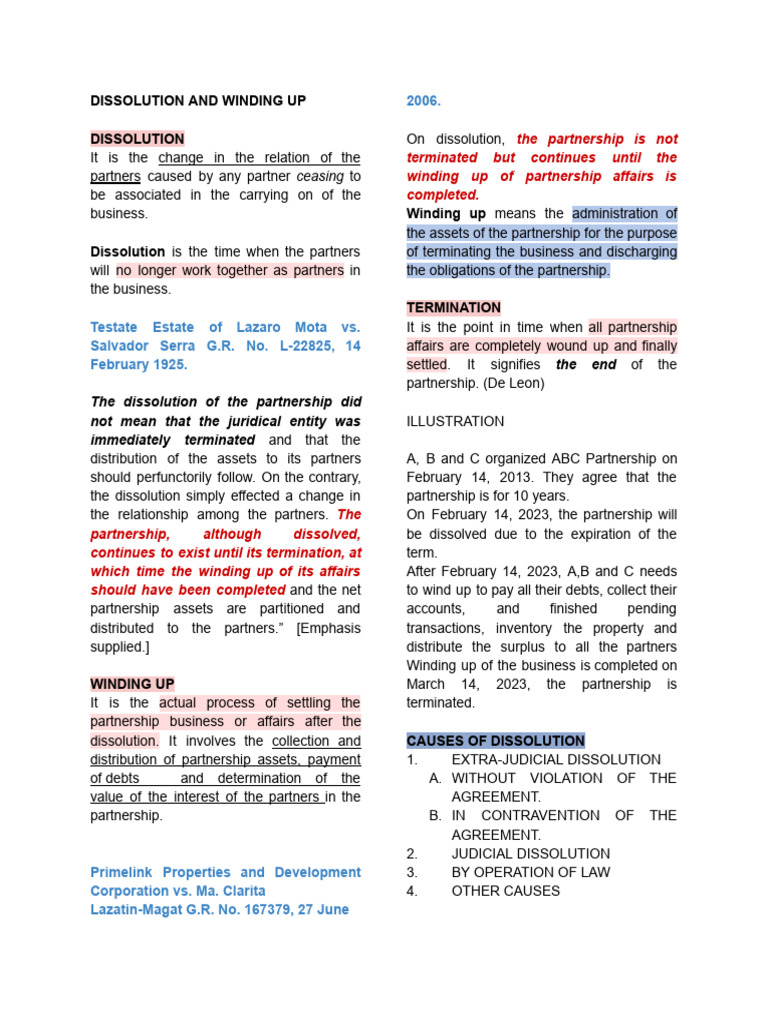 Dissolution and Winding Up | PDF | Partnership | Liquidation