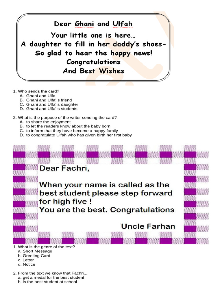 Greeting Card and Student Quiz Guide | PDF
