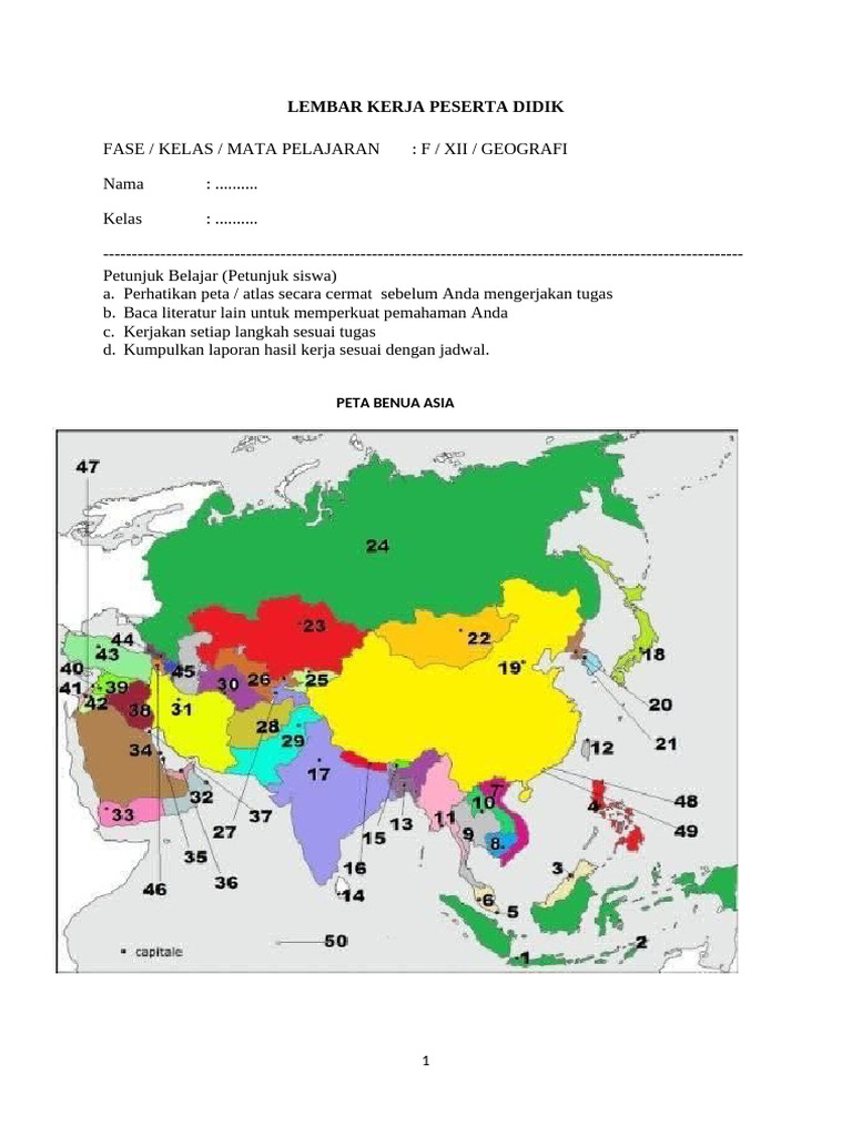 Peta Buta Benua Asia untuk Siswa | PDF