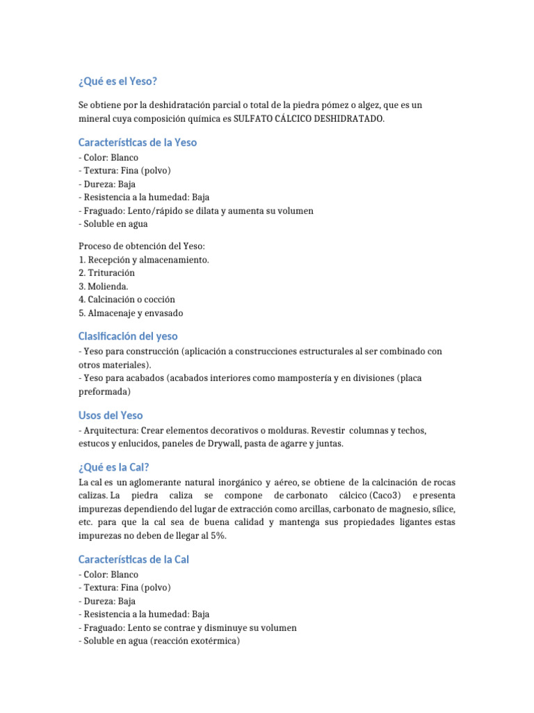 Yeso y Cal: Características y Usos | PDF