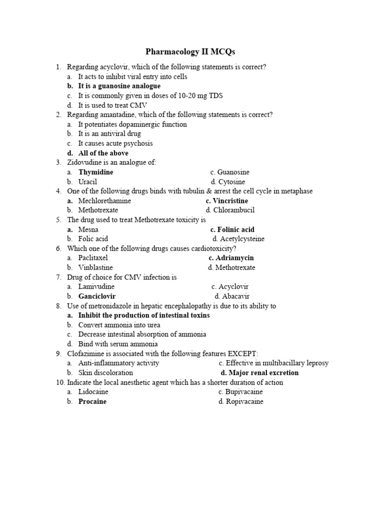Pharmacology II MCQs Overview | PDF | Pharmacology | Drugs