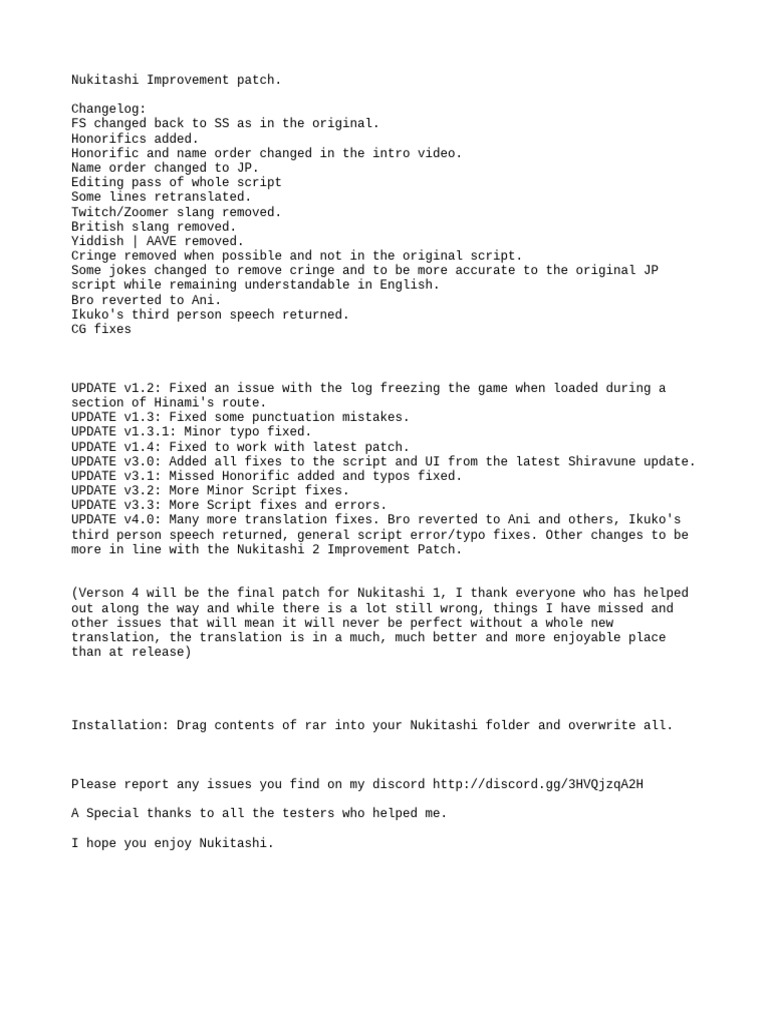 Nukitashi Improvement Patch | PDF
