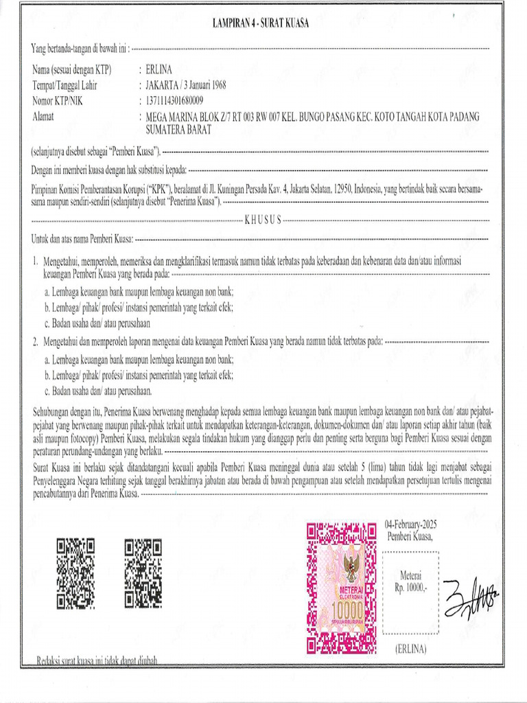Surat Kuasa Elina e Materai | PDF