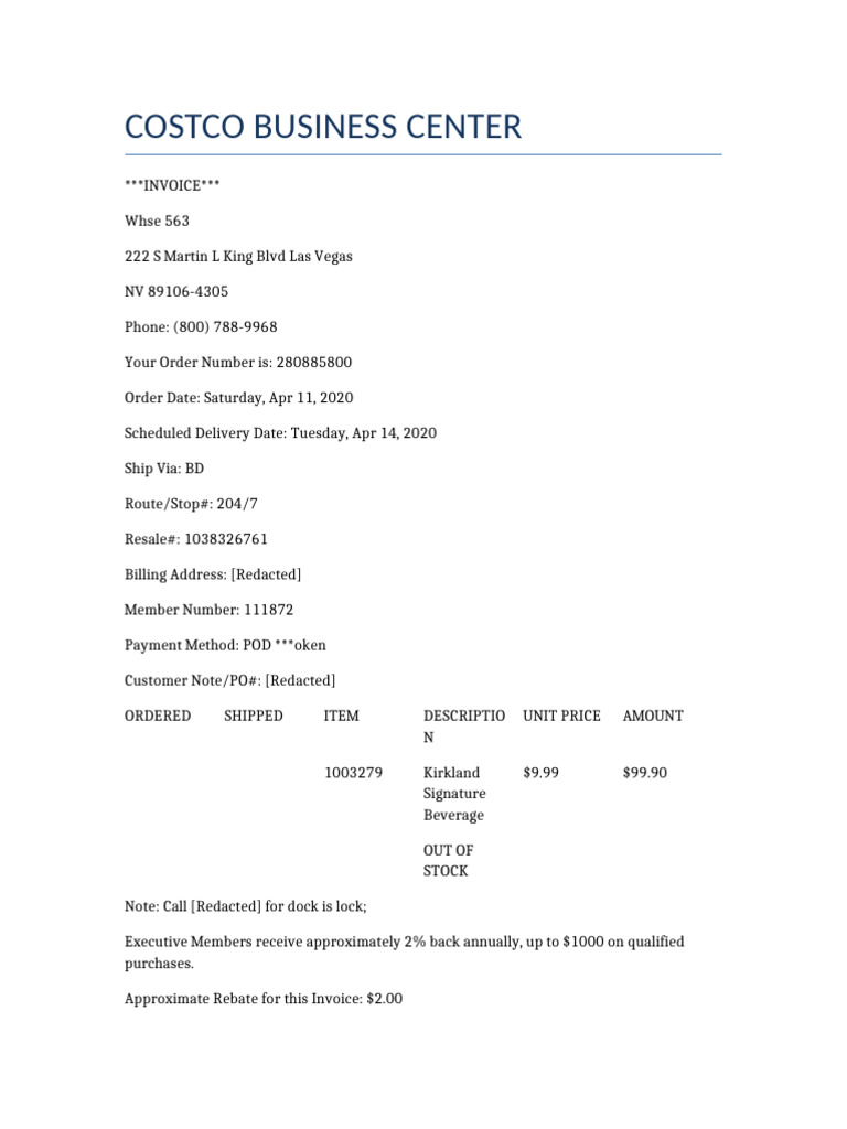 Costco Invoice Details and Contact Info | PDF | Costco | Credit Card