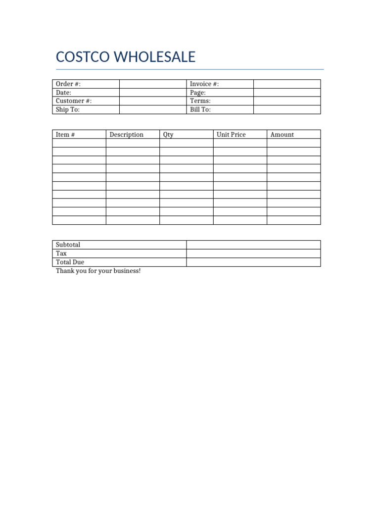Costco Invoice Template | PDF