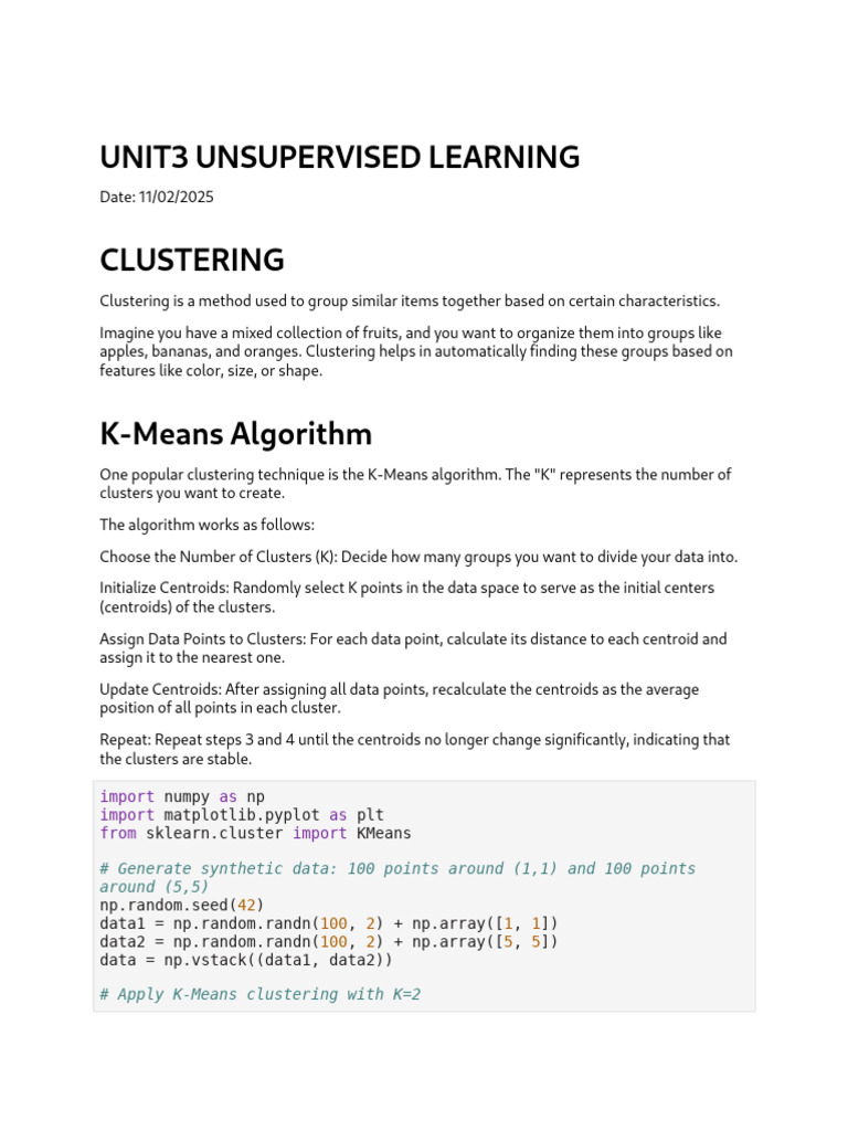 Unit 3 Unsupervised Learning | PDF | Cluster Analysis | Data Analysis