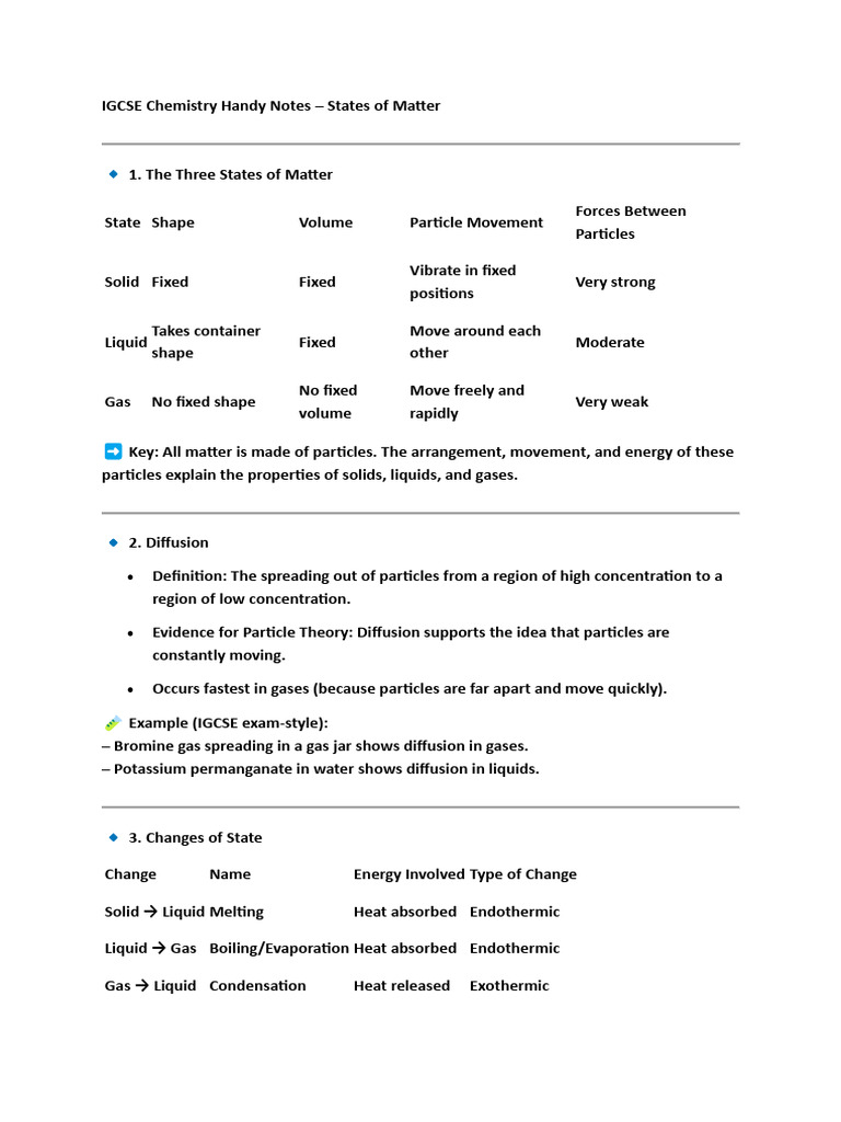 IGCSE Chemistry: States of Matter Guide | PDF | Gases | Liquids