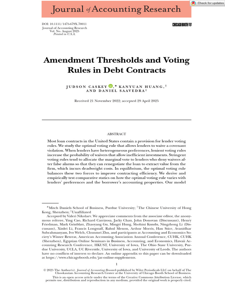 J of Accounting Research - 2025 - CASKEY - Amendment Thresholds and ...