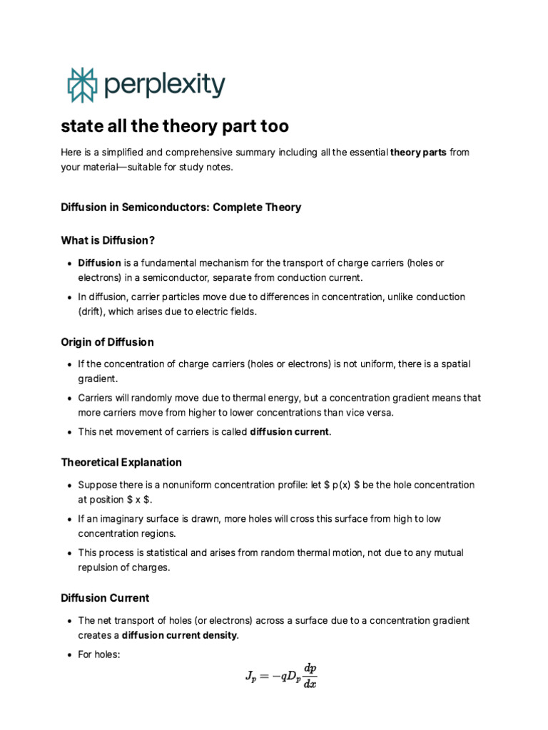 State All The Theory Part Too | PDF | Diffusion | Electron Hole